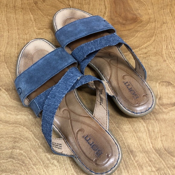 Born | Shoes | Born Boc Leather Sandals Slides Blue Denim 9 Flat | Poshmark
